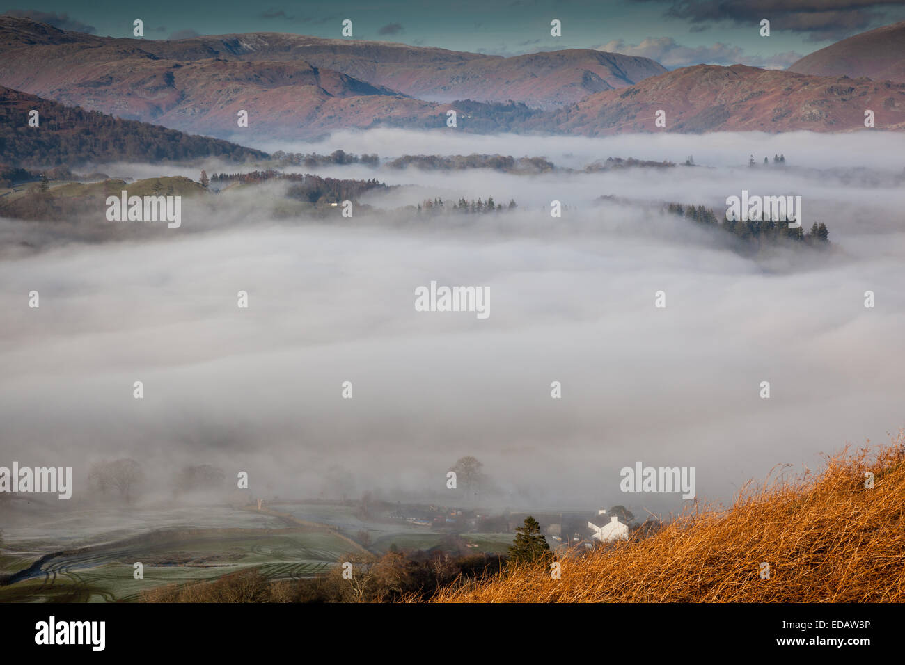 Low mist above Outgate and in Langdale, as seen from the summit of ...