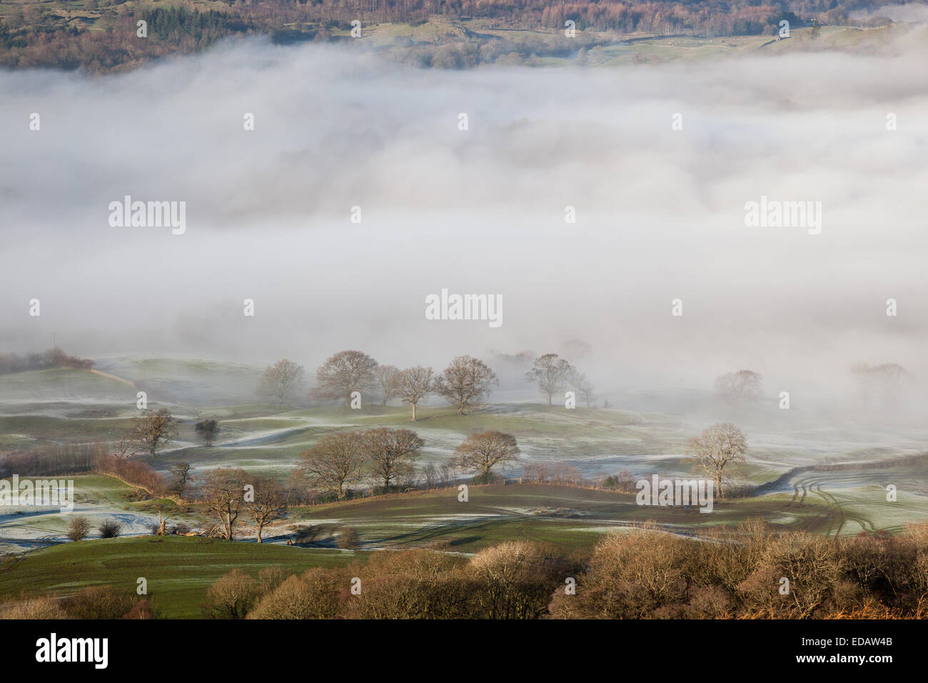 Low mist above the village of Outgate, near Hawkshead, as seen from the ...
