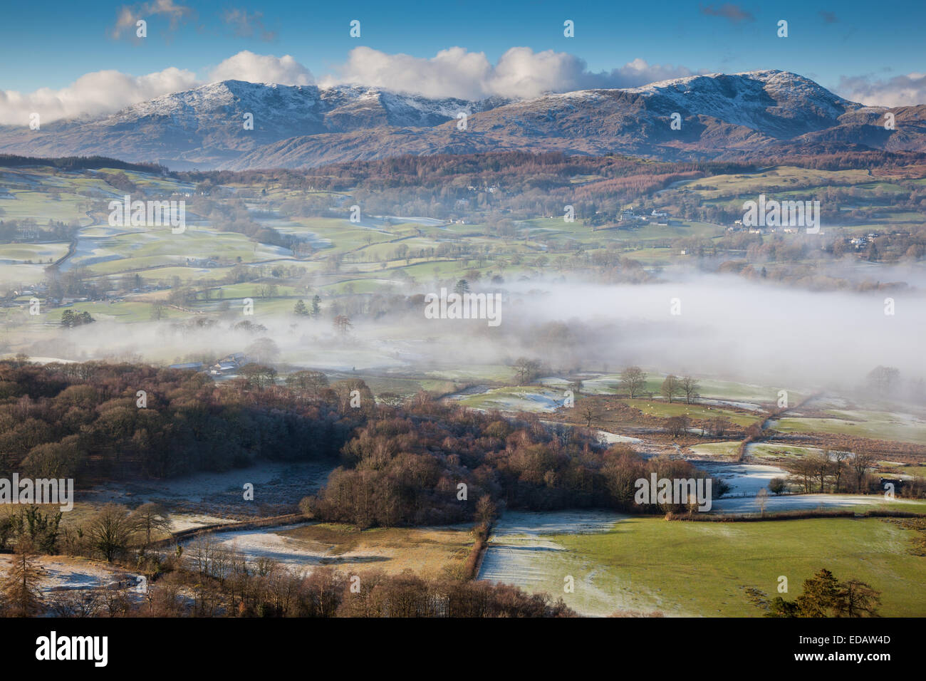 Snow-capped The Old Man of Coniston and Wetherlam, seen from the summit ...