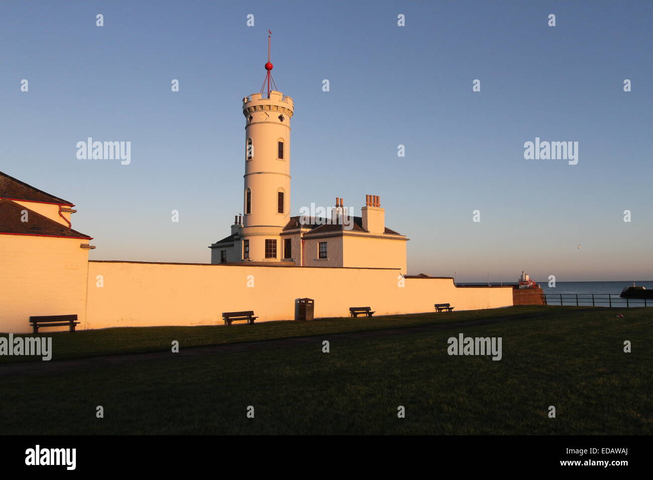 Signal Tower Museum Arbroath at dusk Scotland January 2015 Stock Photo ...