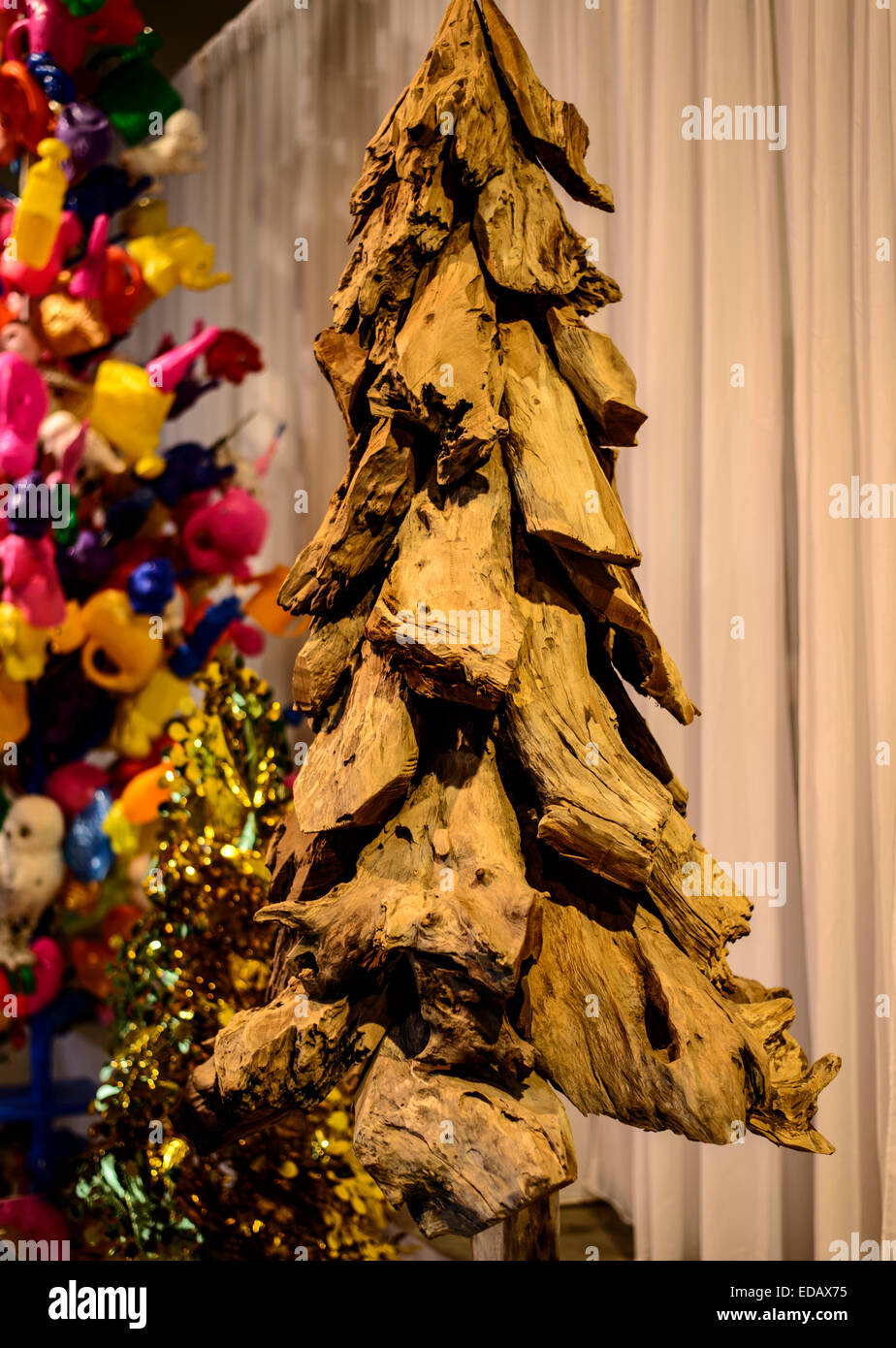 Wood chipped Christmas tree in dressed window Stock Photo - Alamy