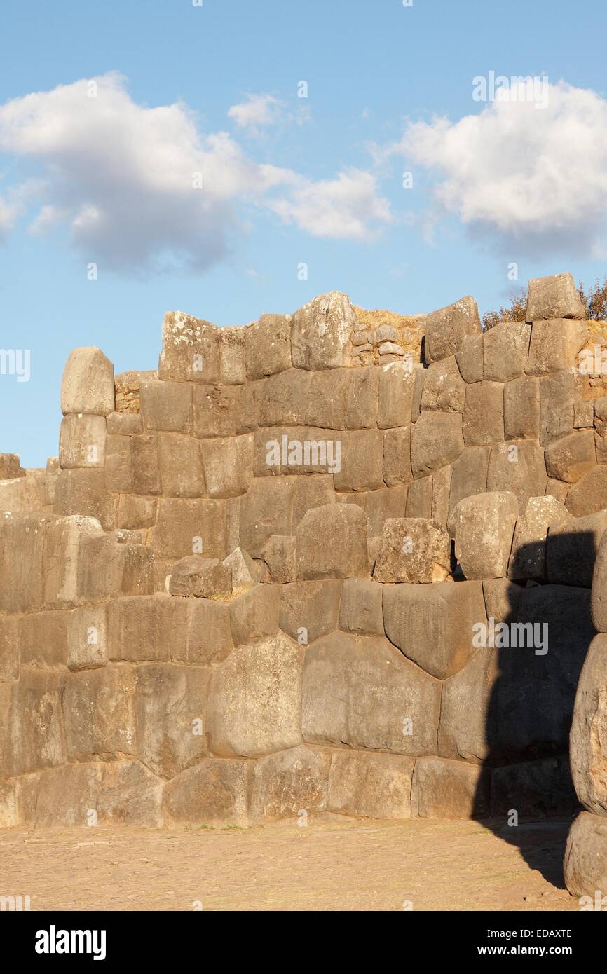 Stone wall in Incan fortress Sacsayhuaman near Cusco in Peru Stock ...