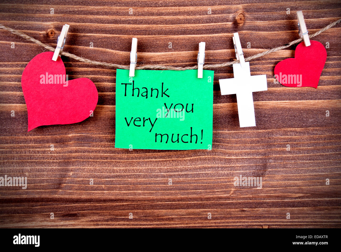 Green Tag Or Label With Hearts And Cross On A Line With Thank You Very ...