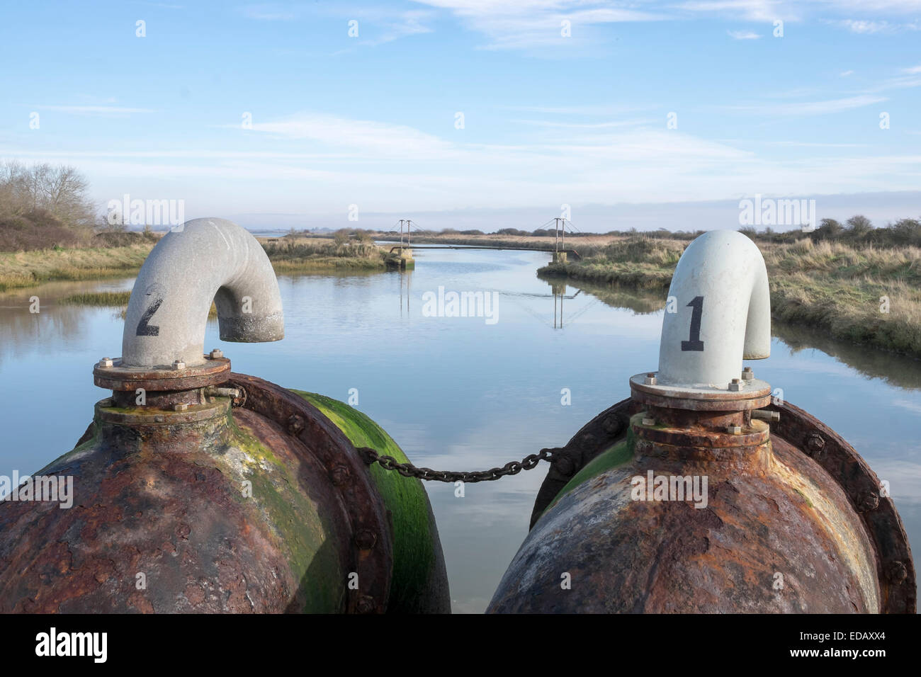 Water sluice pipe outlets for returning water into pagham harbour ...