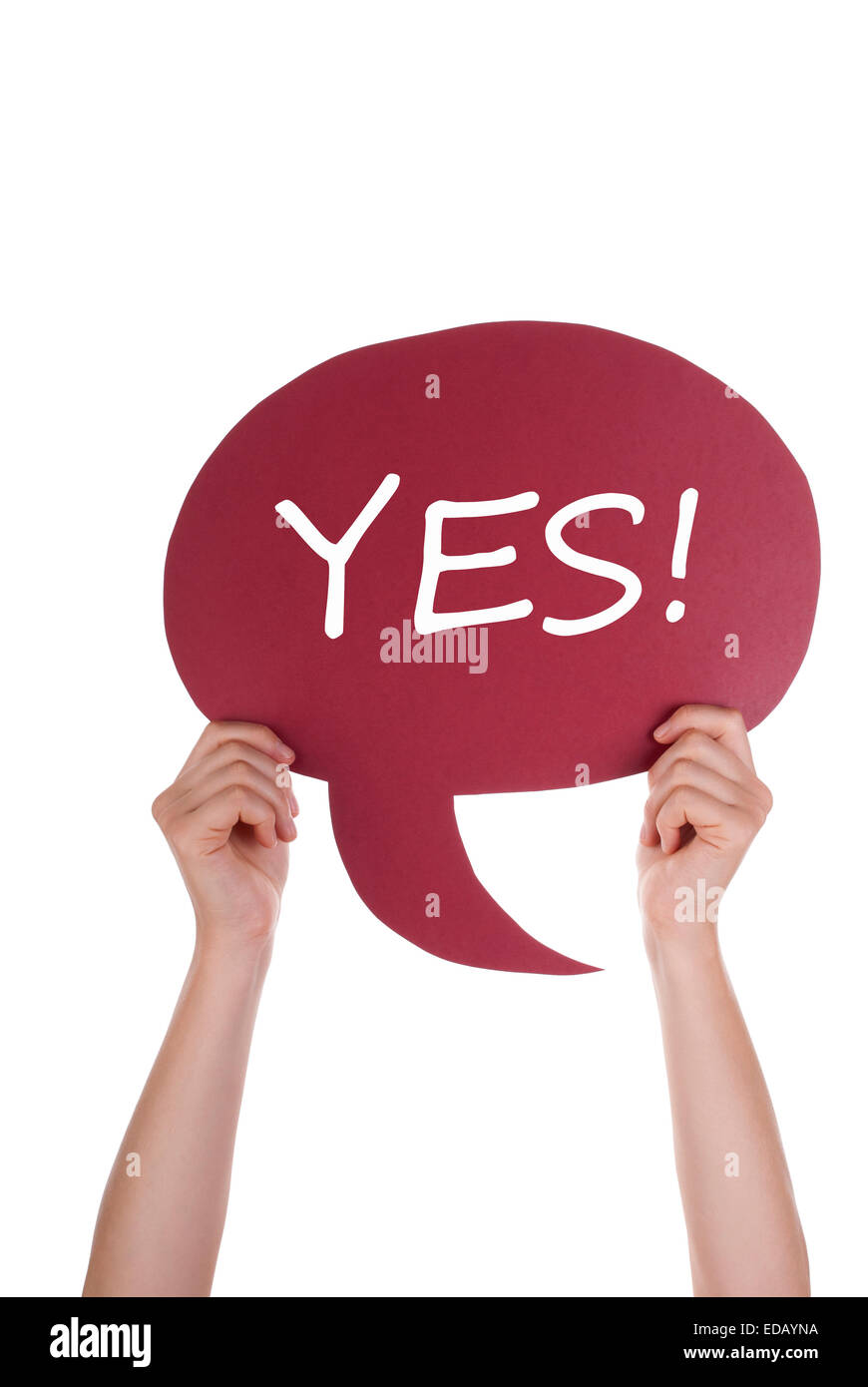 Hand Holding A Red Speech Balloon Or Speech Bubble With Yes. Isolated ...