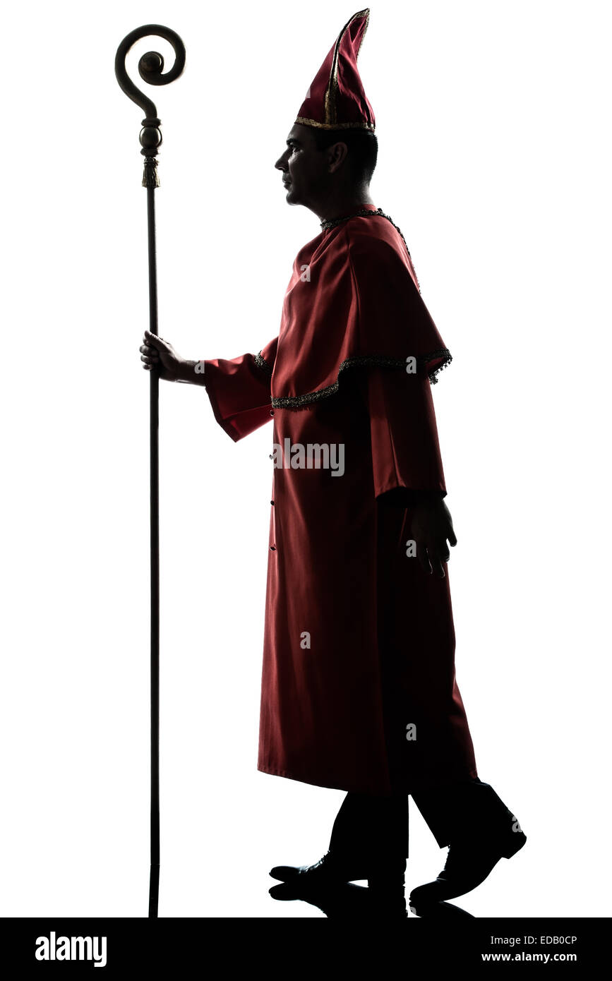 one man cardinal bishop silhouette in studio isolated on white ...