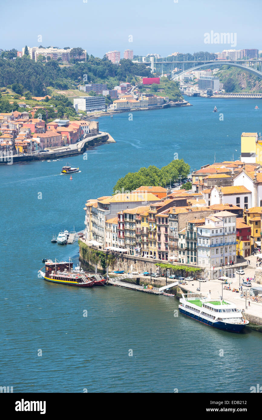 ancient Town of Porto along douro river from dom luiz bridge Portugal ...