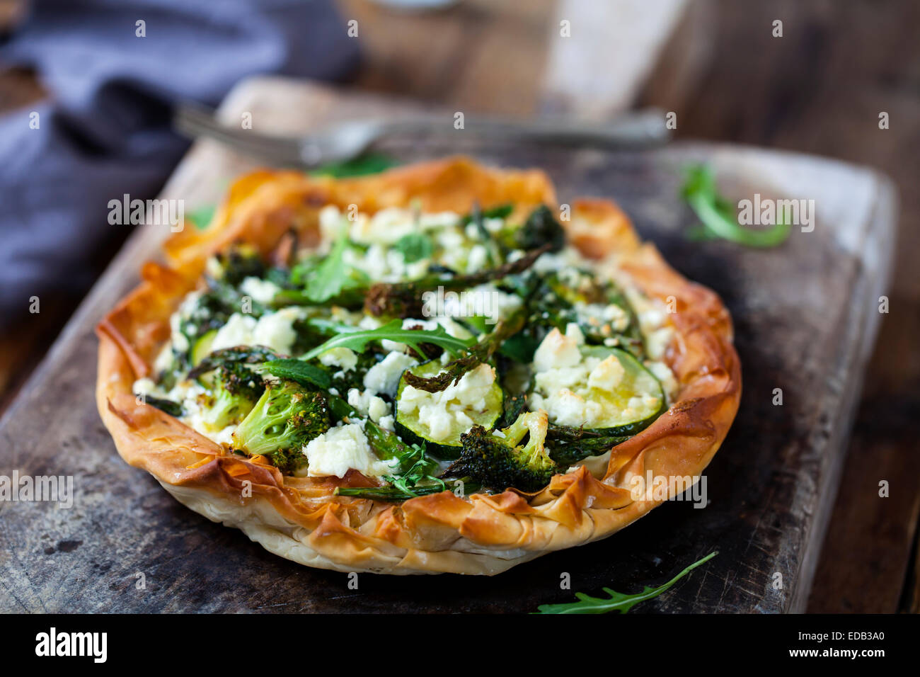 Filo pastry pie with roast green vegetable Stock Photo - Alamy