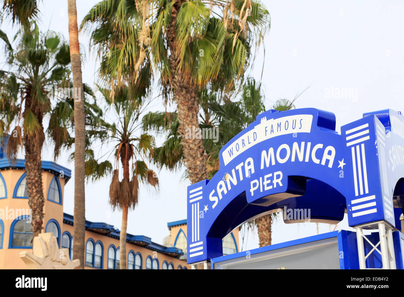 Santa Monica, California. Sign with "World famous Santa Monica Pier ...