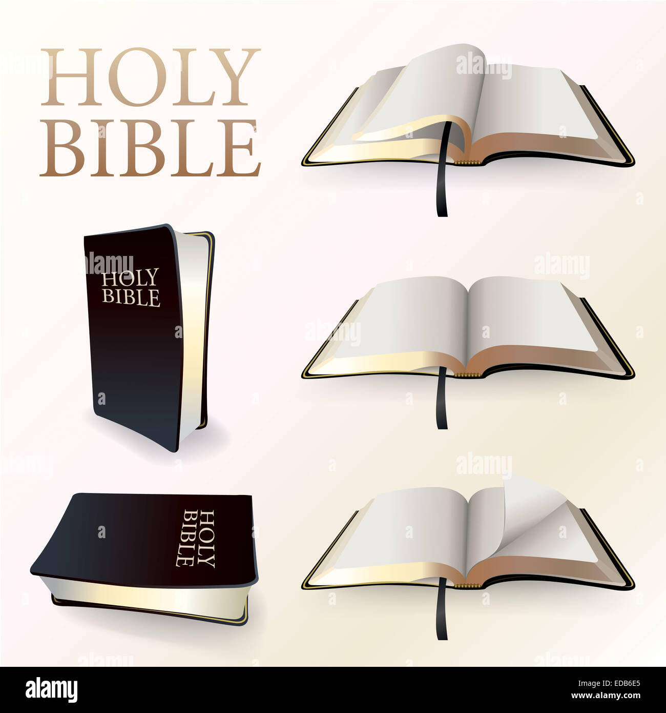 An illustration of a Christian Holy BIble in various viewpoints and ...