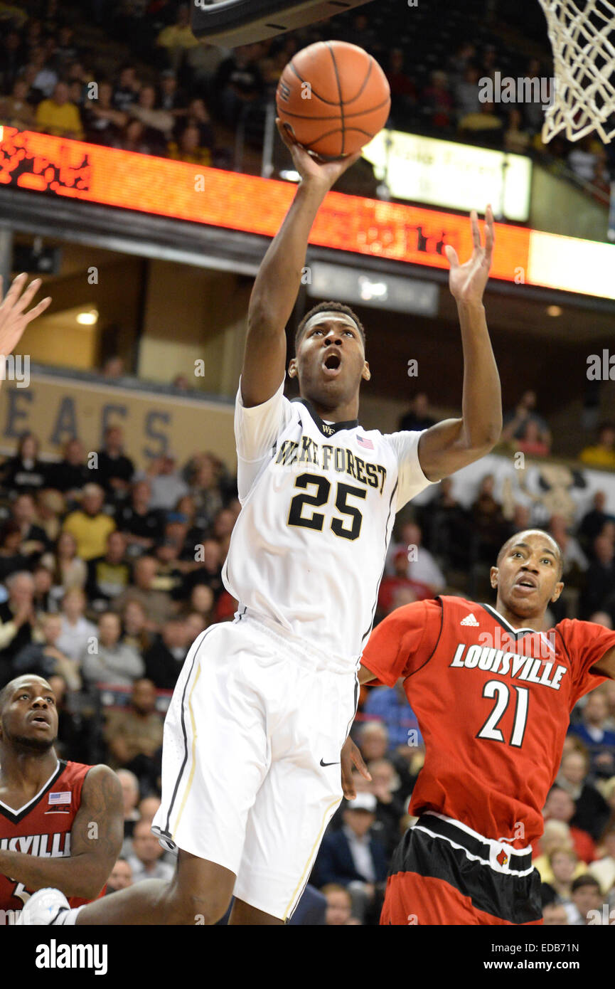 Winston-Salem, NC, USA. 4th Jan, 2015. Wake Forest Demon Deacons forward Cornelius Hudson #25 ...