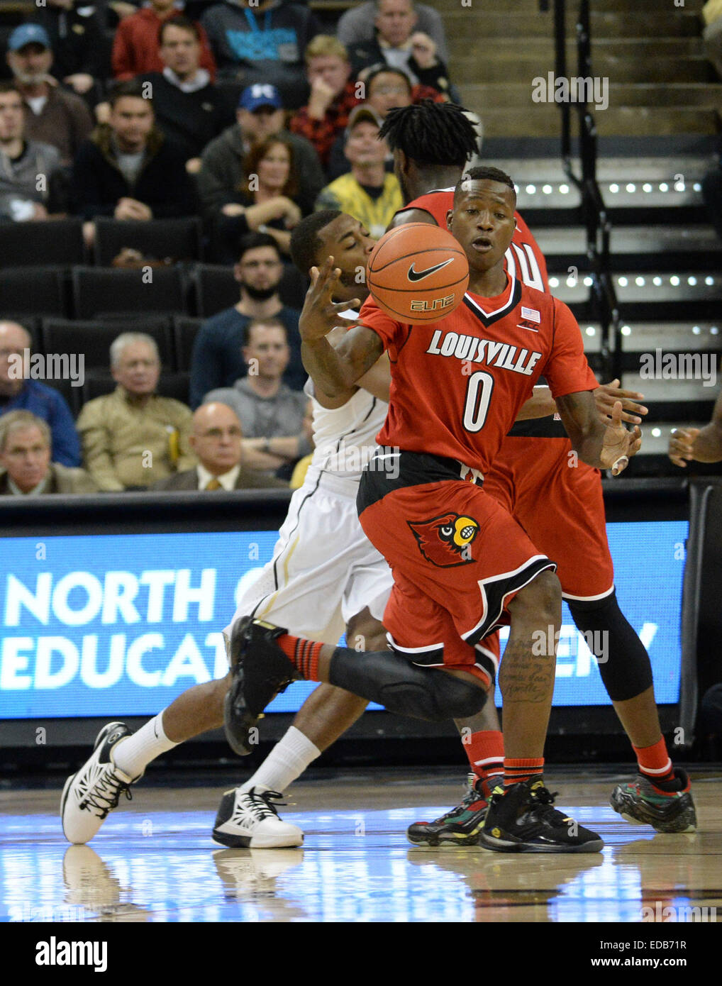 Winston-Salem, NC, USA. 4th Jan, 2015. Louisville Cardinals guard Terry ...