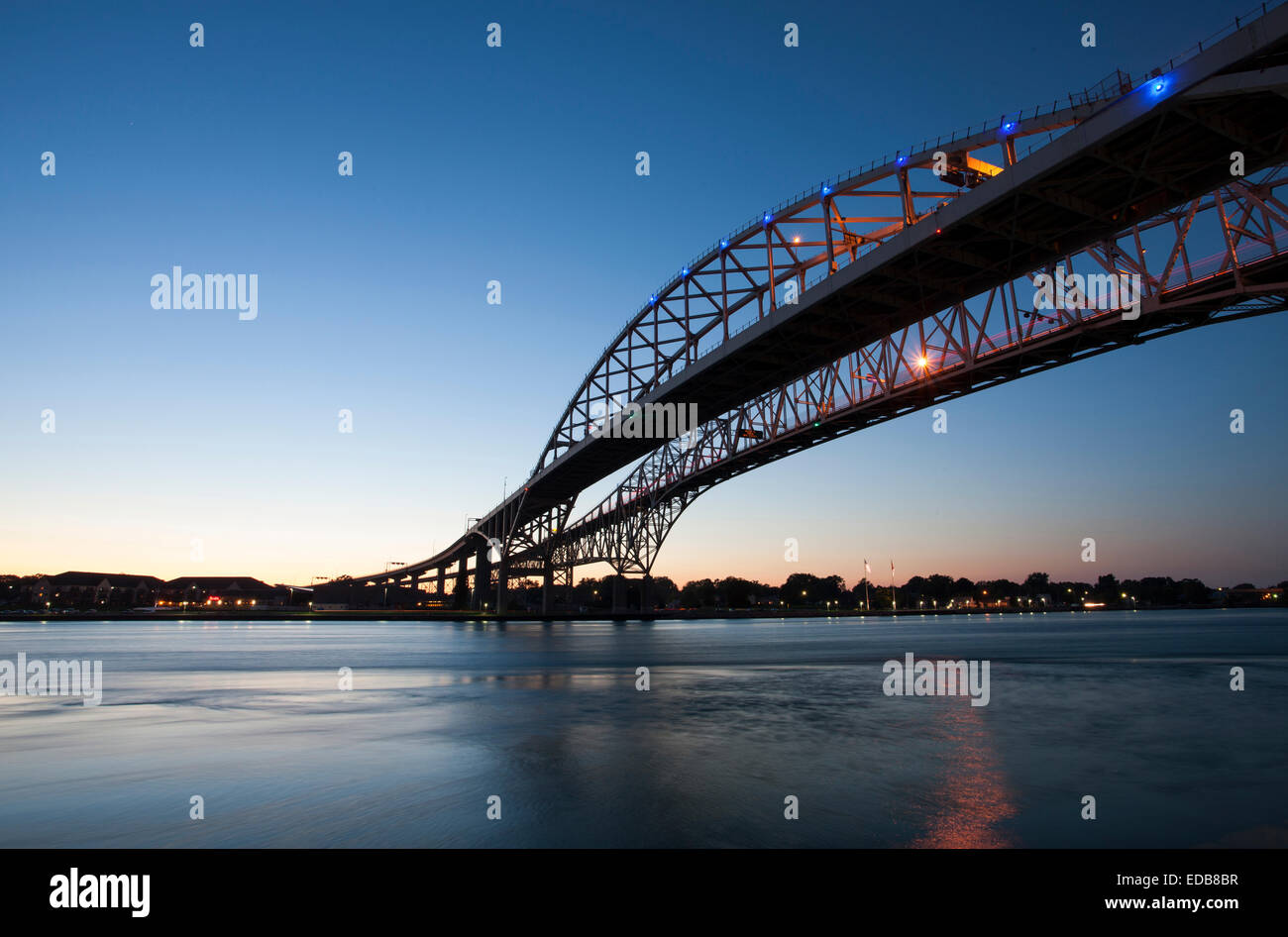 Night Photo Blue Water Bridge Ontario Michigan Sarnia Port Huron Stock ...