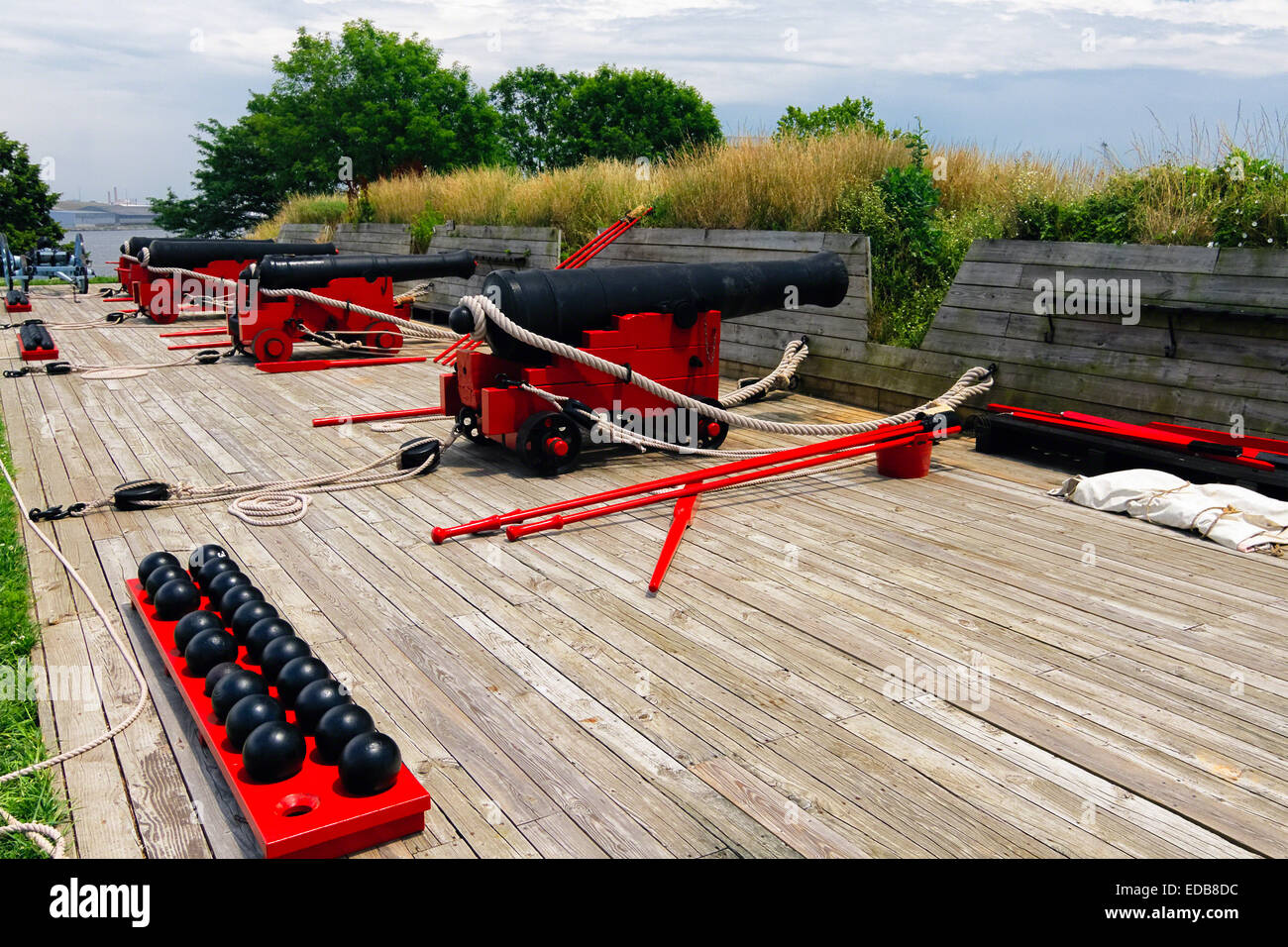 Row of Cannons on a Battery Ramp, Fort McHenry, Baltimore, Maryland ...