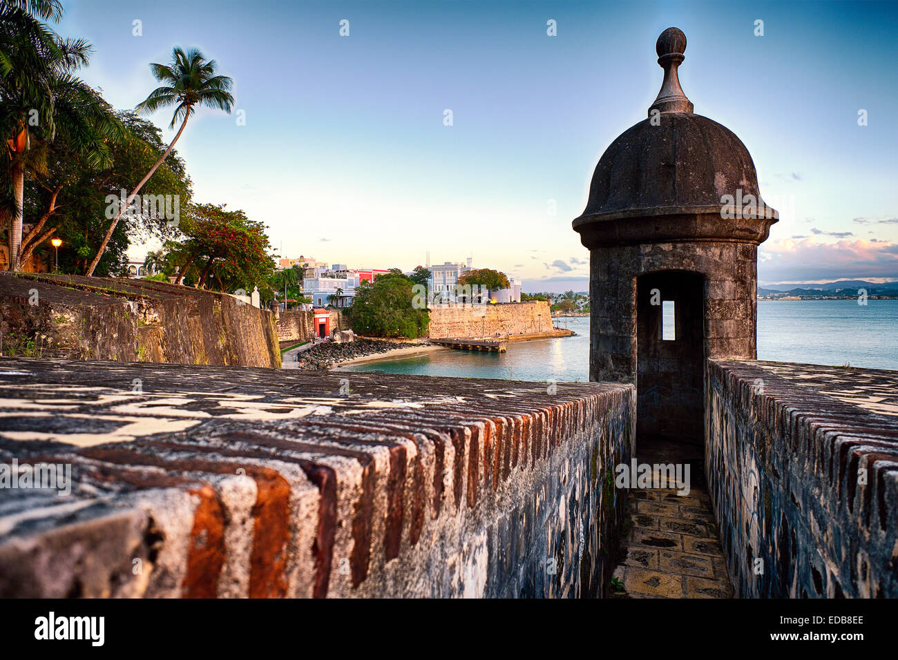 High Angle View of the City Walls and Gate of Old San Juan with a ...