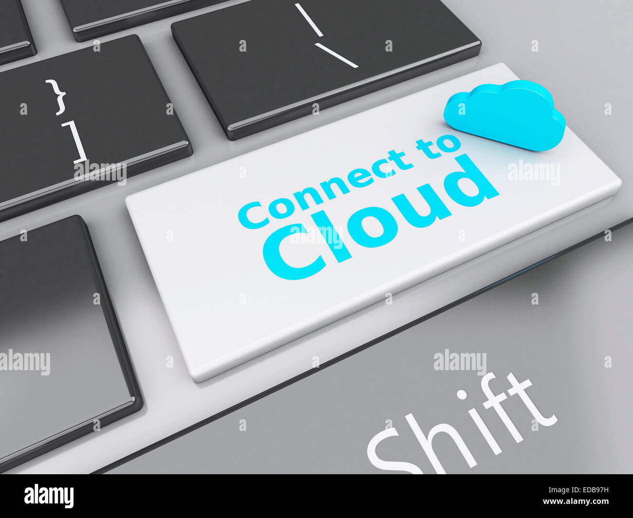 3d renderer illustration. Cloud Application on computer keyboard. Cloud ...
