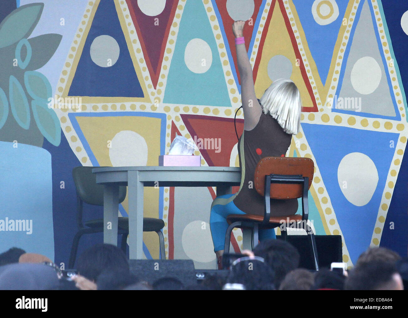 Sia performing on the Jimmy Kimmel Live! outdoor stage Featuring: Sia ...