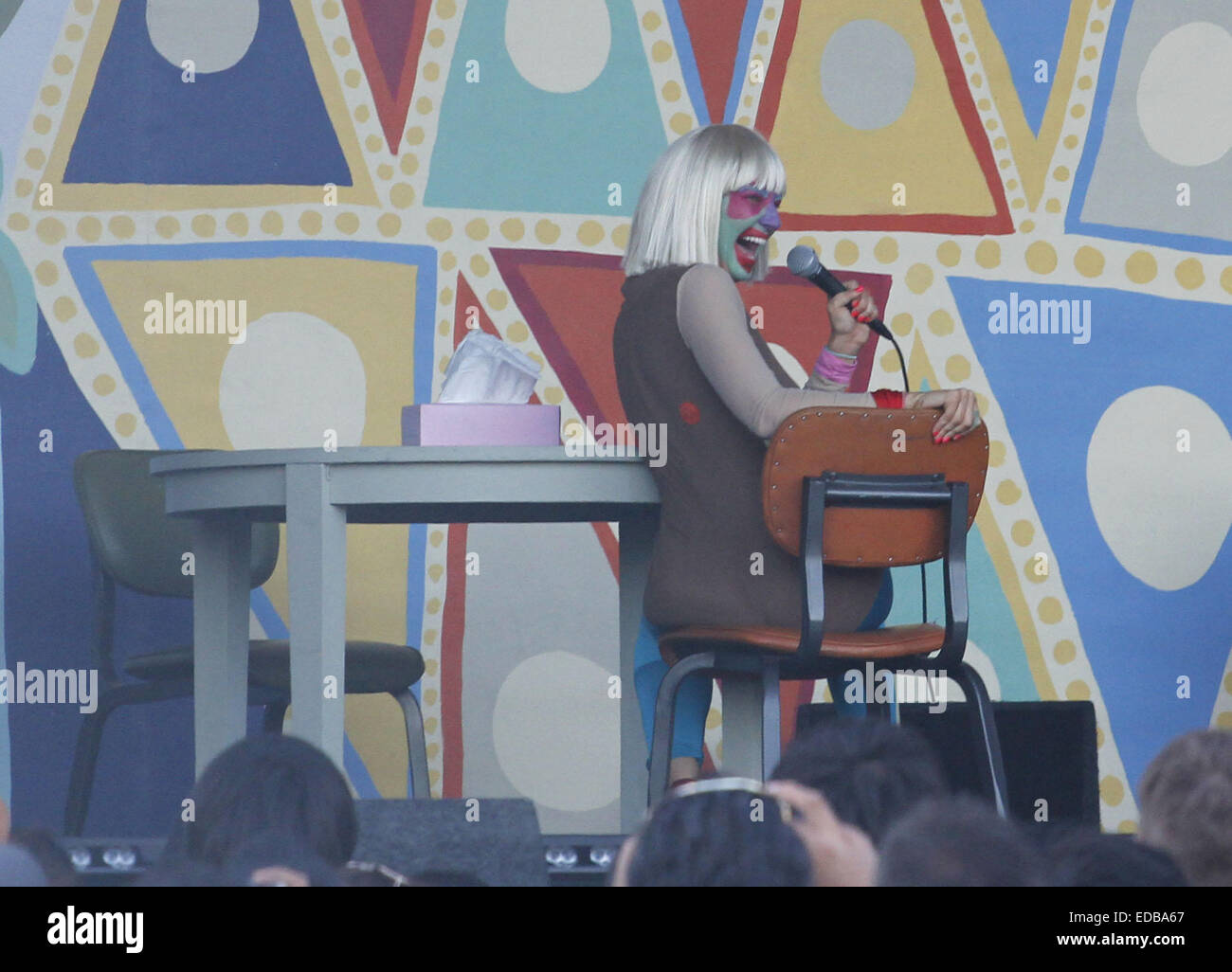 Sia performing on the Jimmy Kimmel Live! outdoor stage Featuring: Sia ...