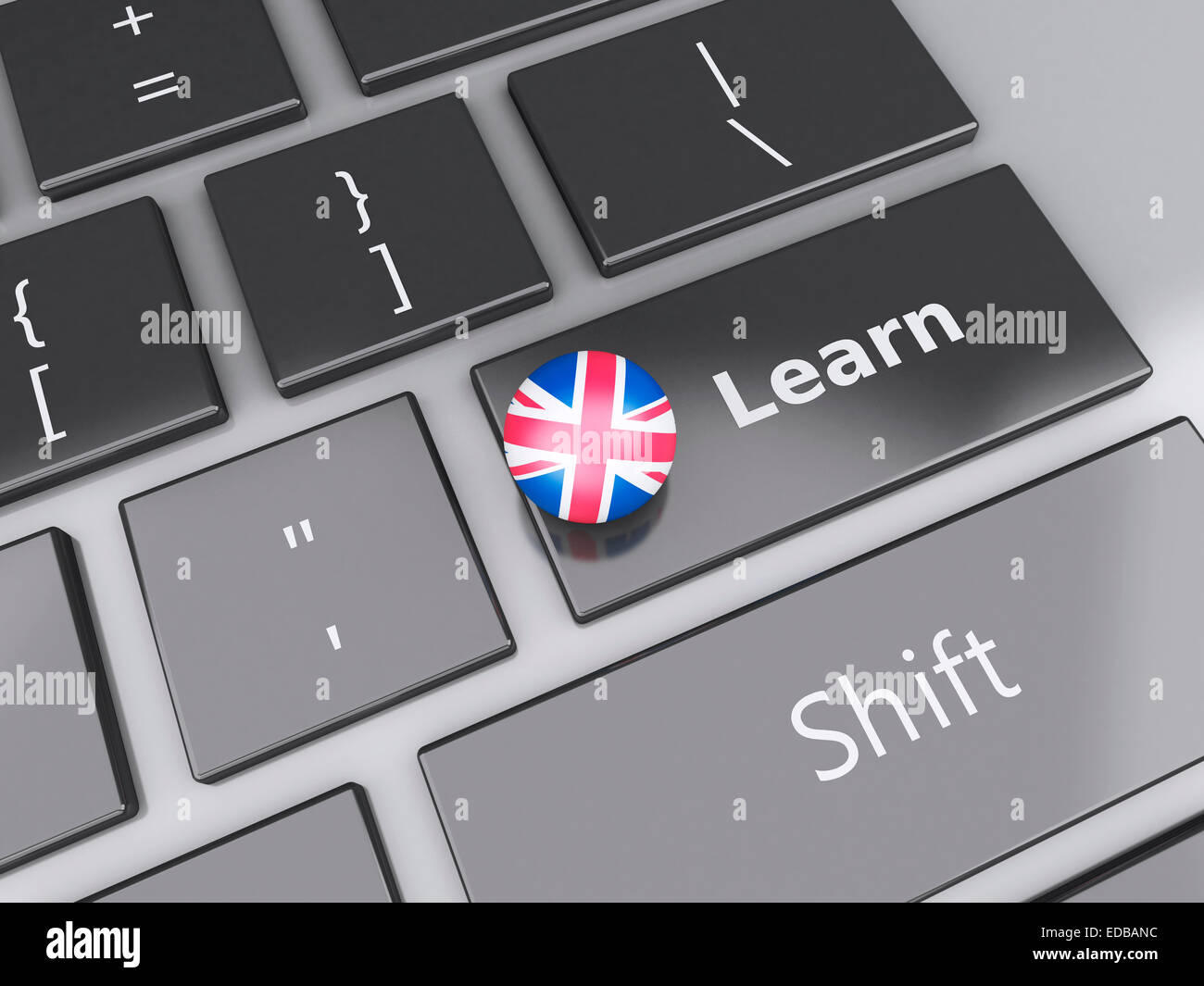 3d renderer illustration. Learn English on computer keyboard. Education ...
