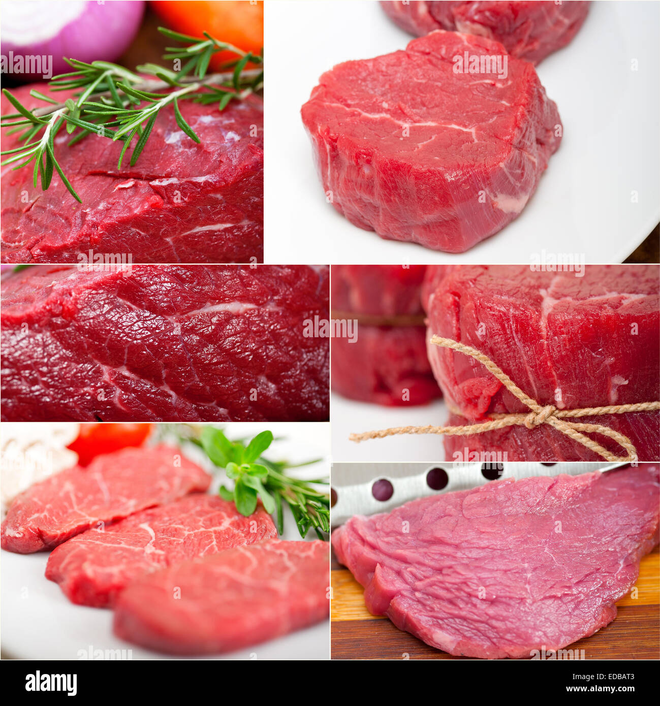 collection of different raw beef cuts collage white frame Stock Photo ...
