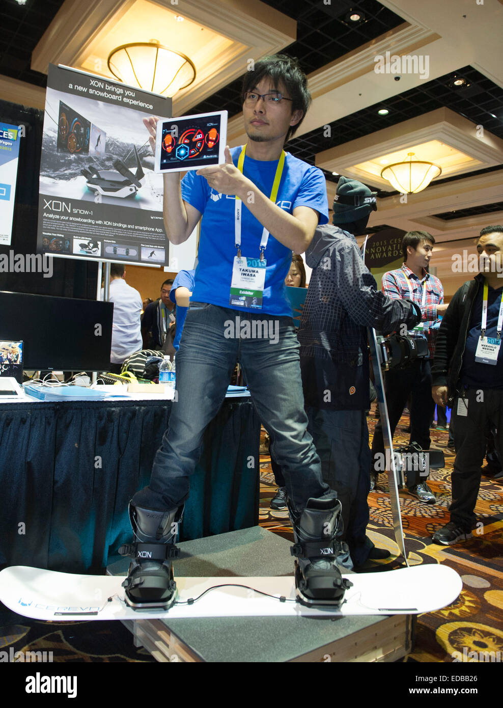 Las Vegas, USA. 4th Jan, 2015. A representative shows a smart snowboard ...