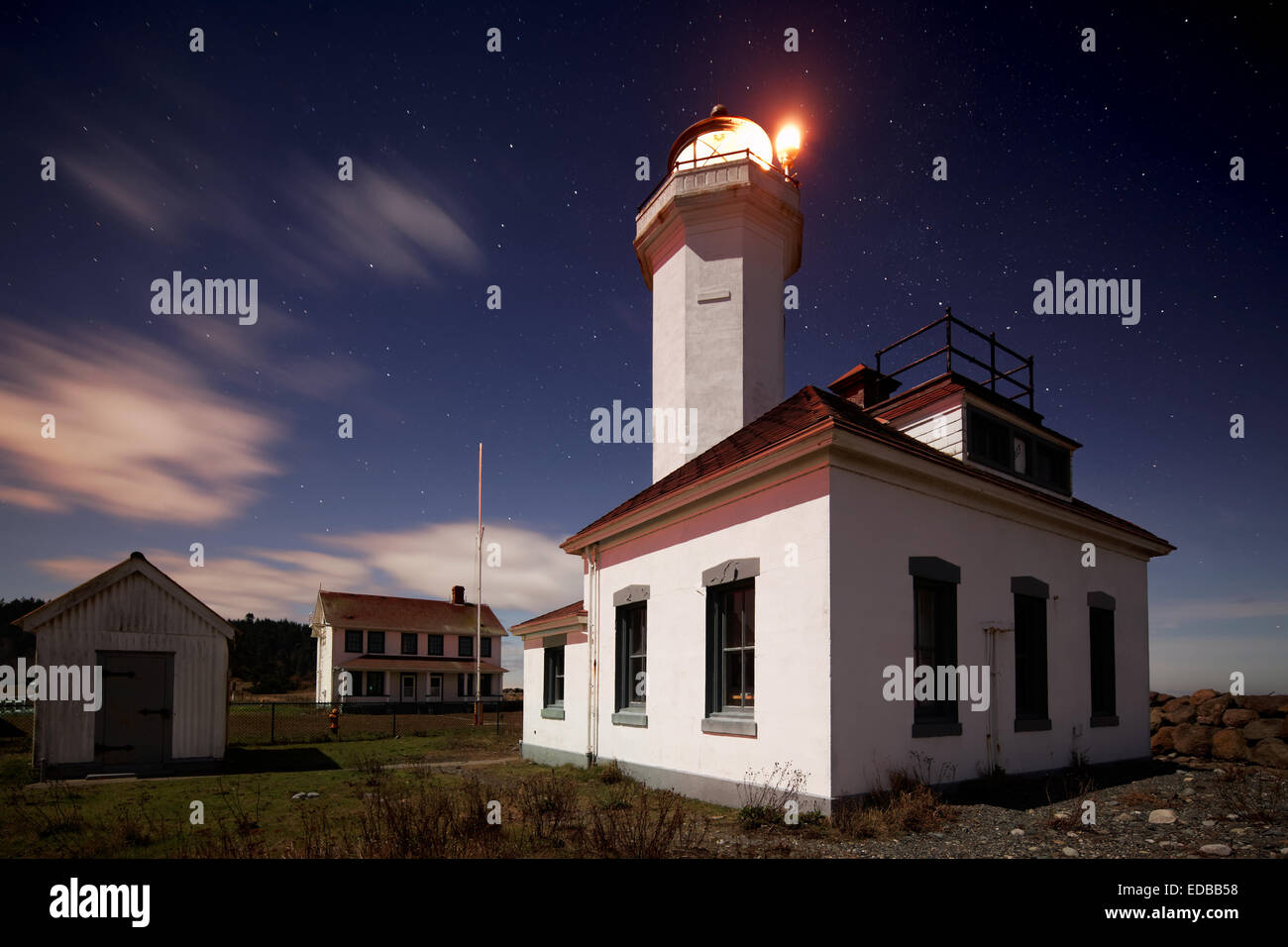 Point Wilson Lighthouse under starry sky, Fort Warden State Park, Port ...