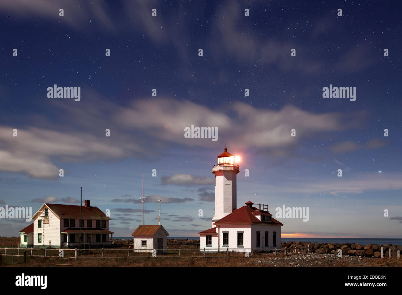 Point Wilson Lighthouse under starry sky, Fort Warden State Park, Port ...