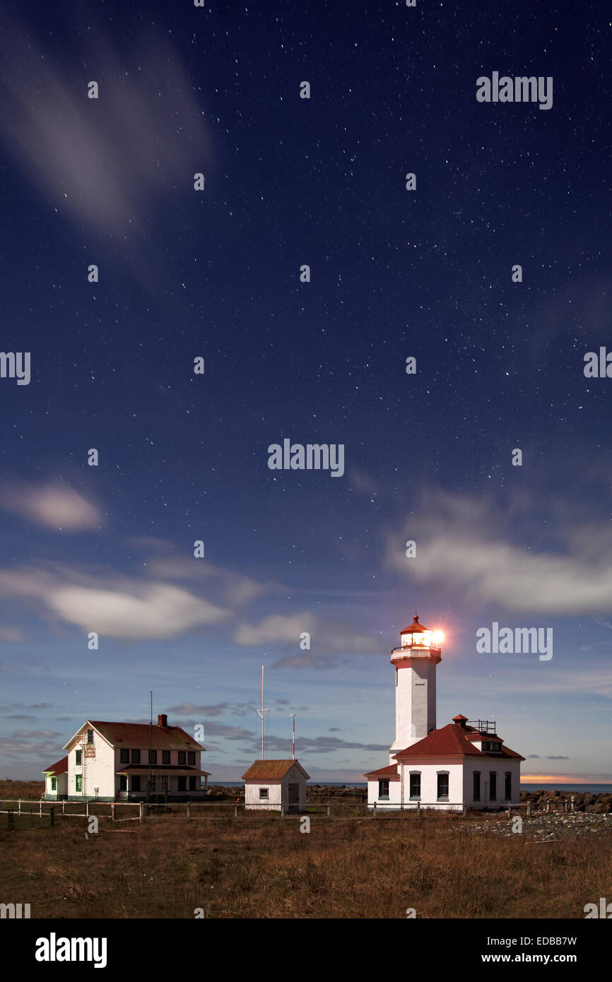 Point Wilson Lighthouse under starry sky, Fort Warden State Park, Port ...