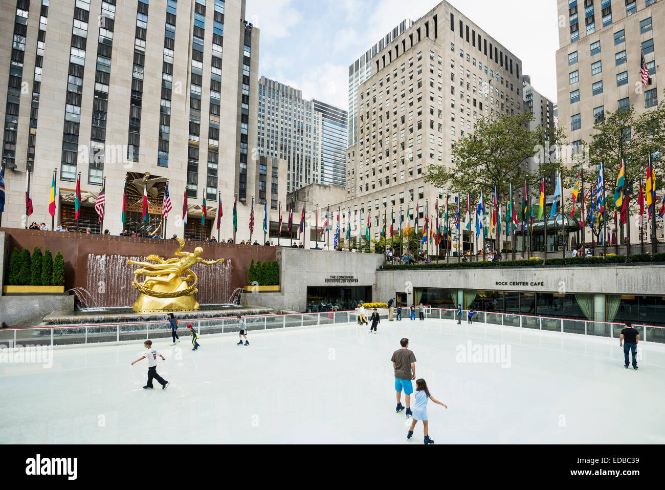 Ice skating rink in front of the Rockefeller Center, Manhattan, New ...