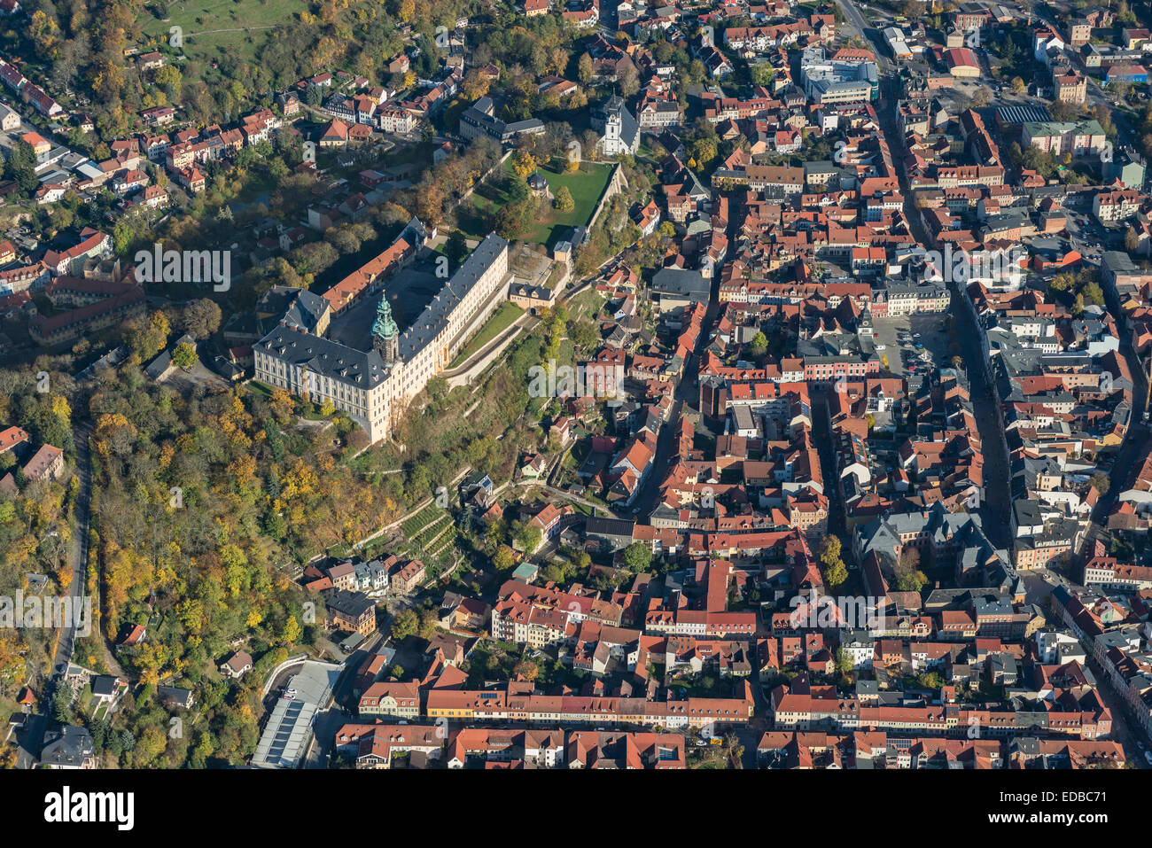 Aerial view, cityscape with Heidecksburg Castle, Rudolstadt, Thuringia ...