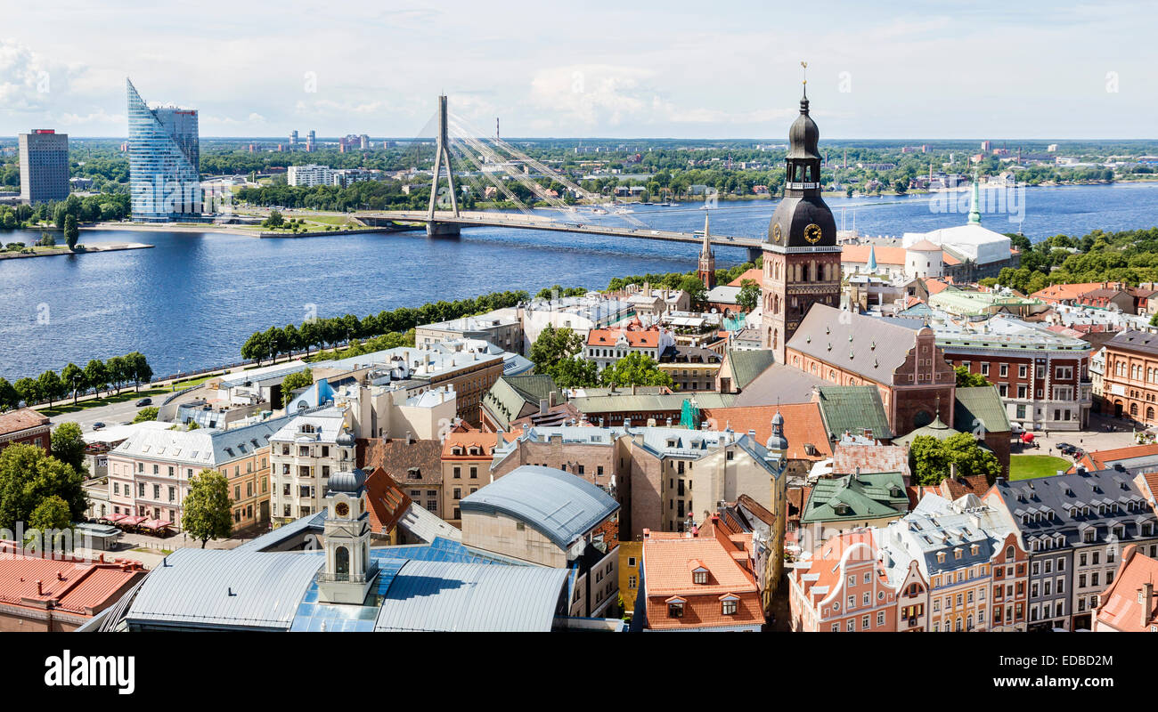 Historic centre with Riga Cathedral, Vanšu-Bridge and high-rise ...