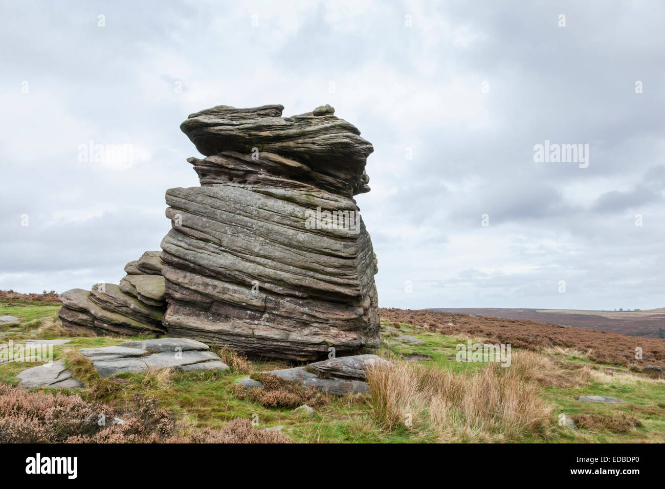 Mother Cap, a gritstone rock formation on Hathersage Moor, Peak ...
