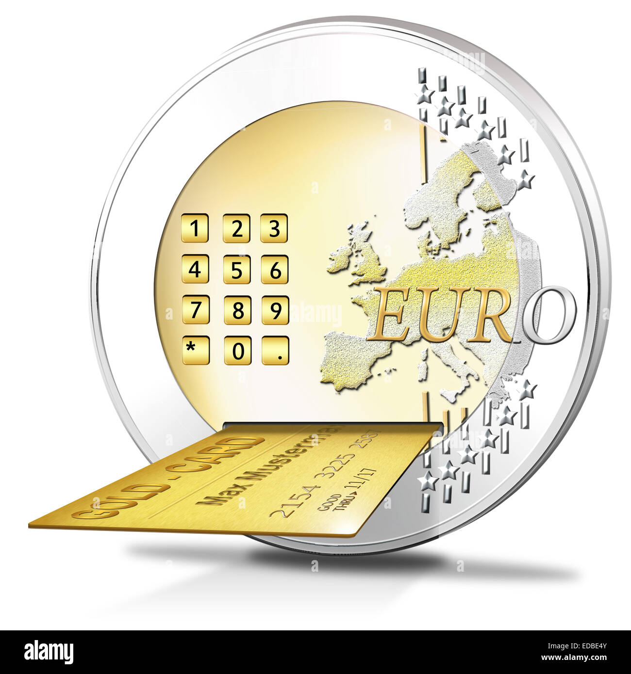 Euro coin with credit card, online banking, illustration Stock Photo ...