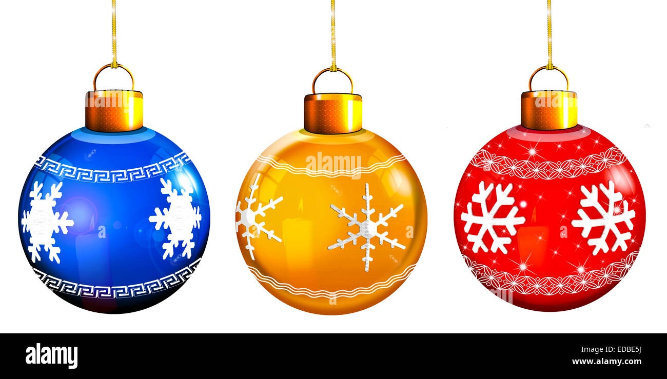 Three Christmas baubles, illustration Stock Photo - Alamy