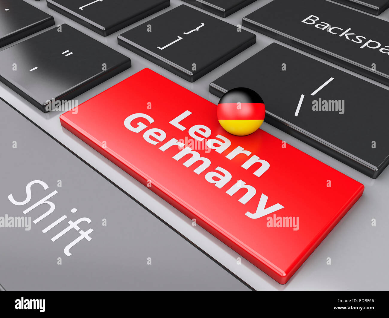 3d renderer illustration. Learn Germany on computer keyboard. Online ...