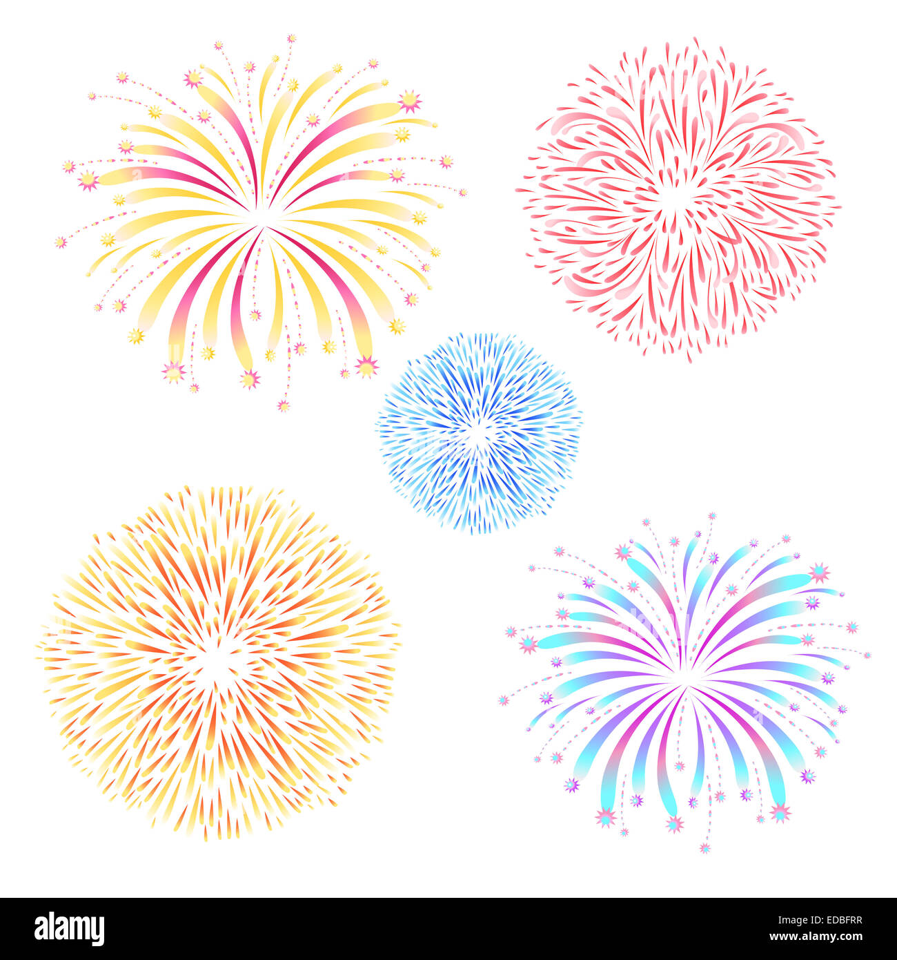 Set bright colored fireworks on white background Stock Photo - Alamy