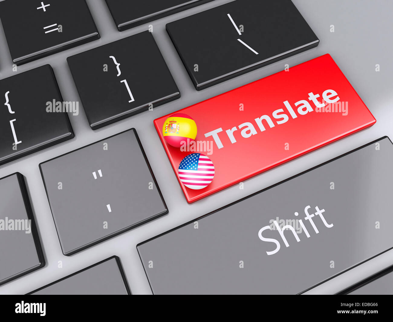3d renderer illustration. Translation button on Computer Keyboard ...