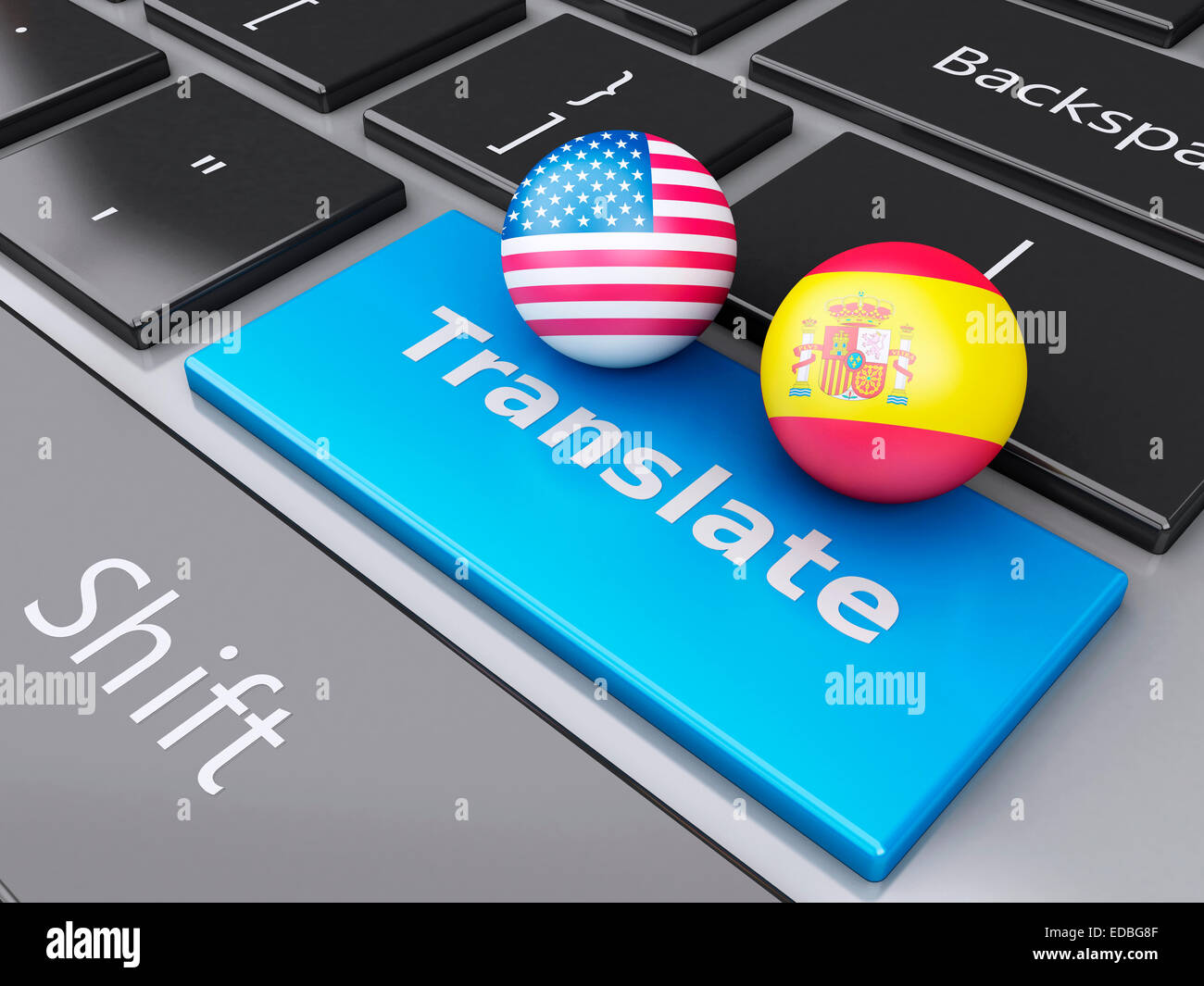 3d renderer illustration. Translation button on Computer Keyboard ...