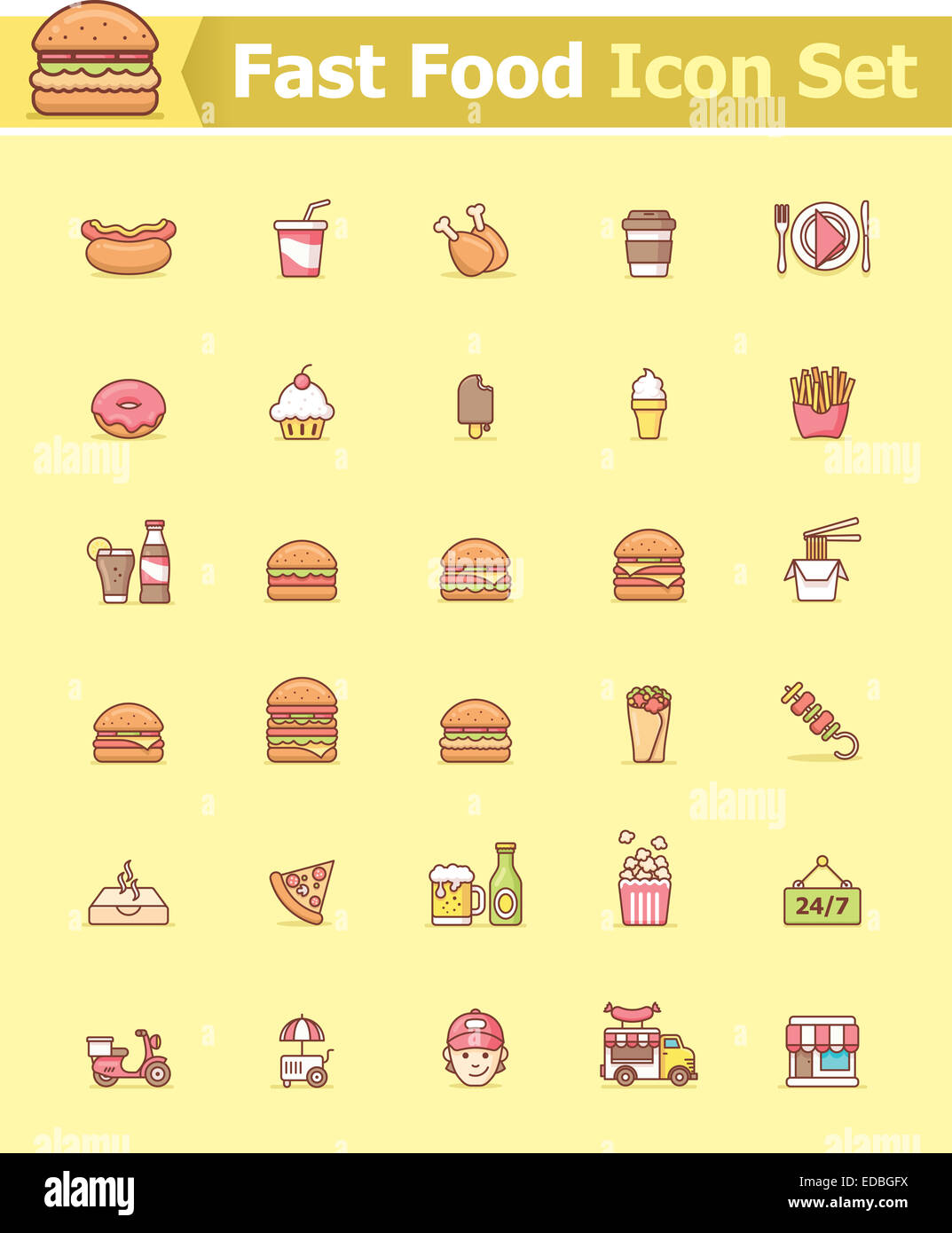 Fast food icon set Stock Photo - Alamy