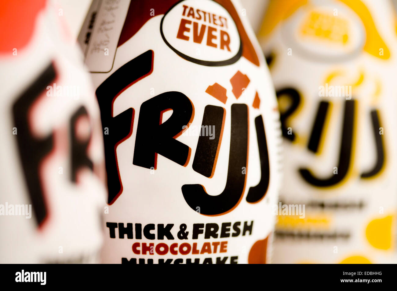 Botles of Frijj Milkshake, a Dairy Crest product Stock Photo - Alamy