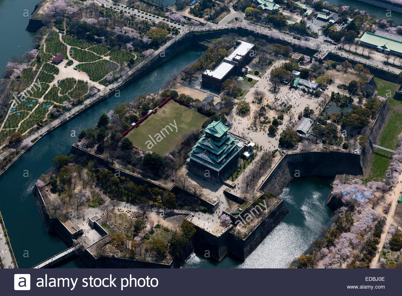 Aerial view of Osaka castle, Osaka Stock Photo, Royalty Free Image ...