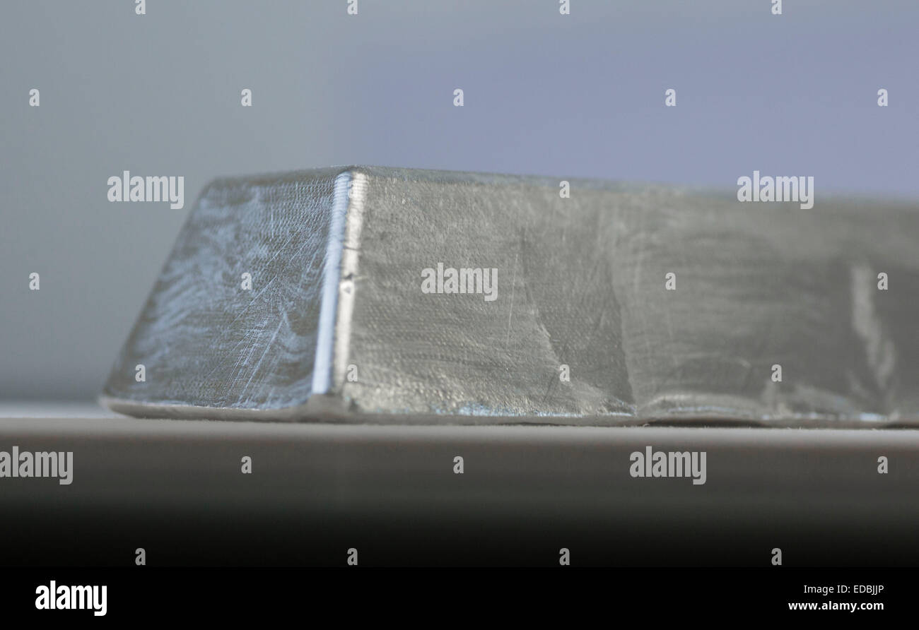 A bar of the metal indium, taken at the Tradium GmbH in Frankfurt ...