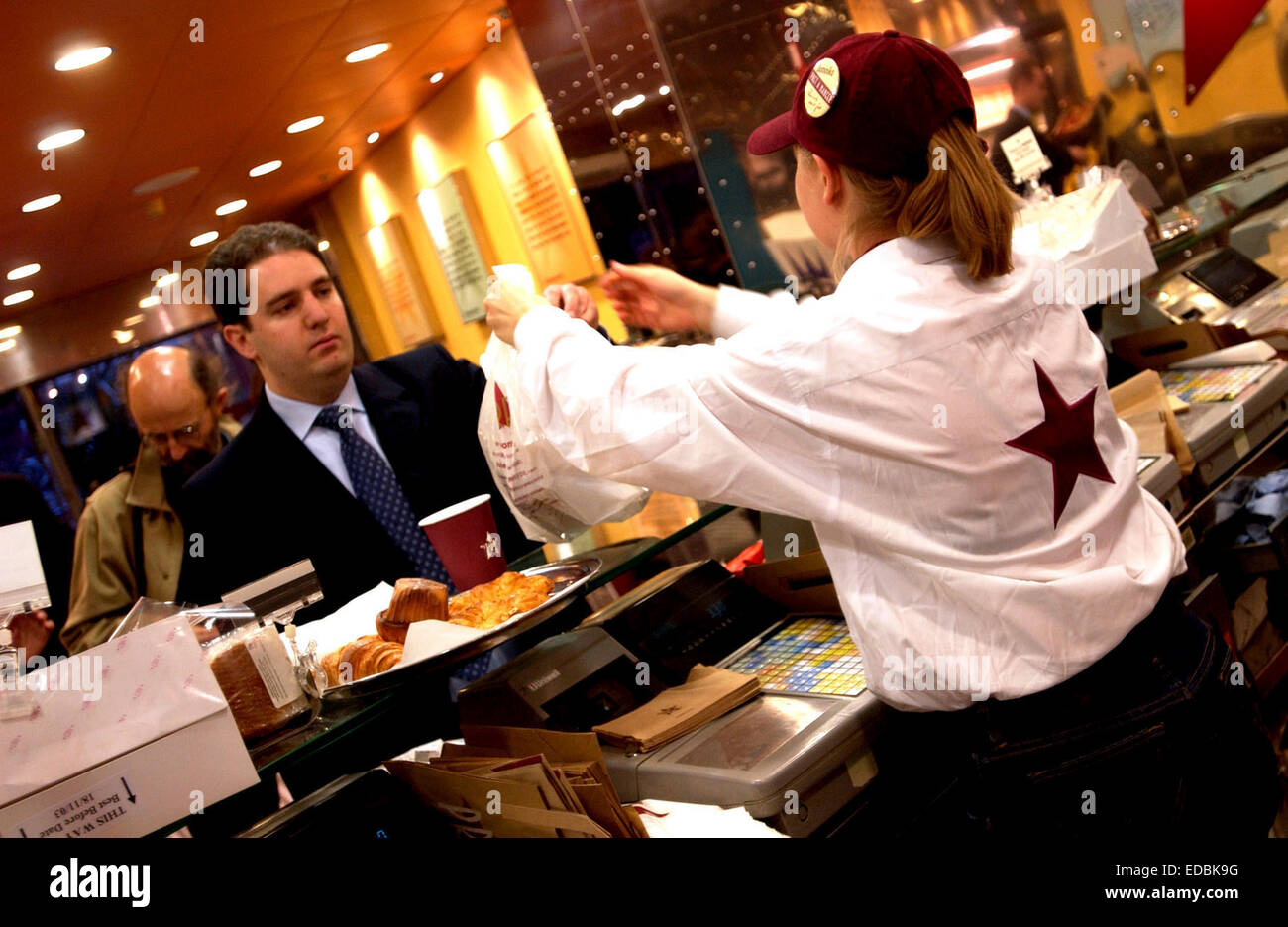 Picture shows a customer being served in a Pret a Manger store Stock ...