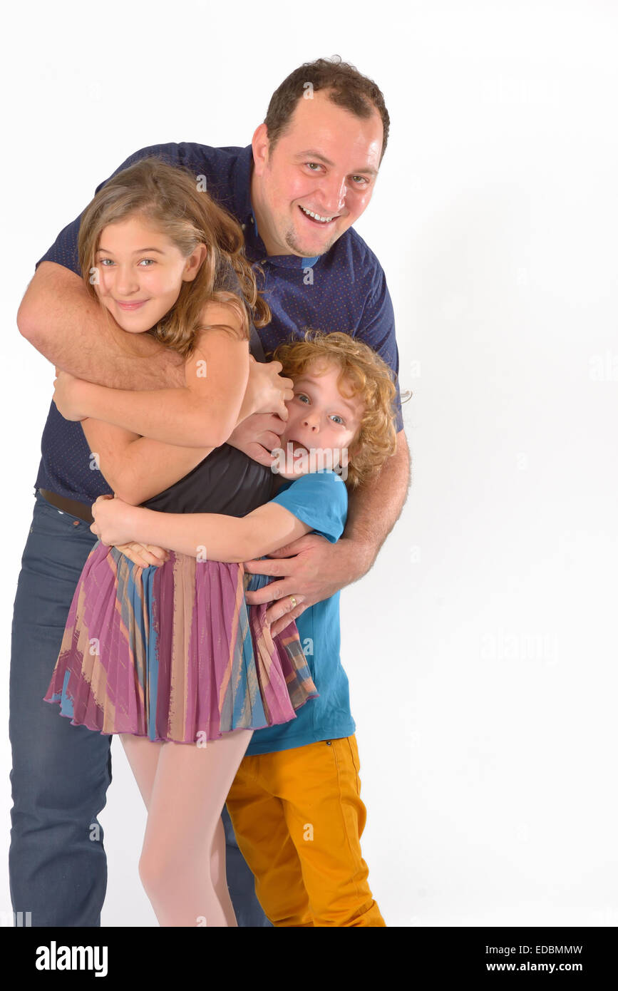 a father play with his kids isolated on white background Stock Photo ...