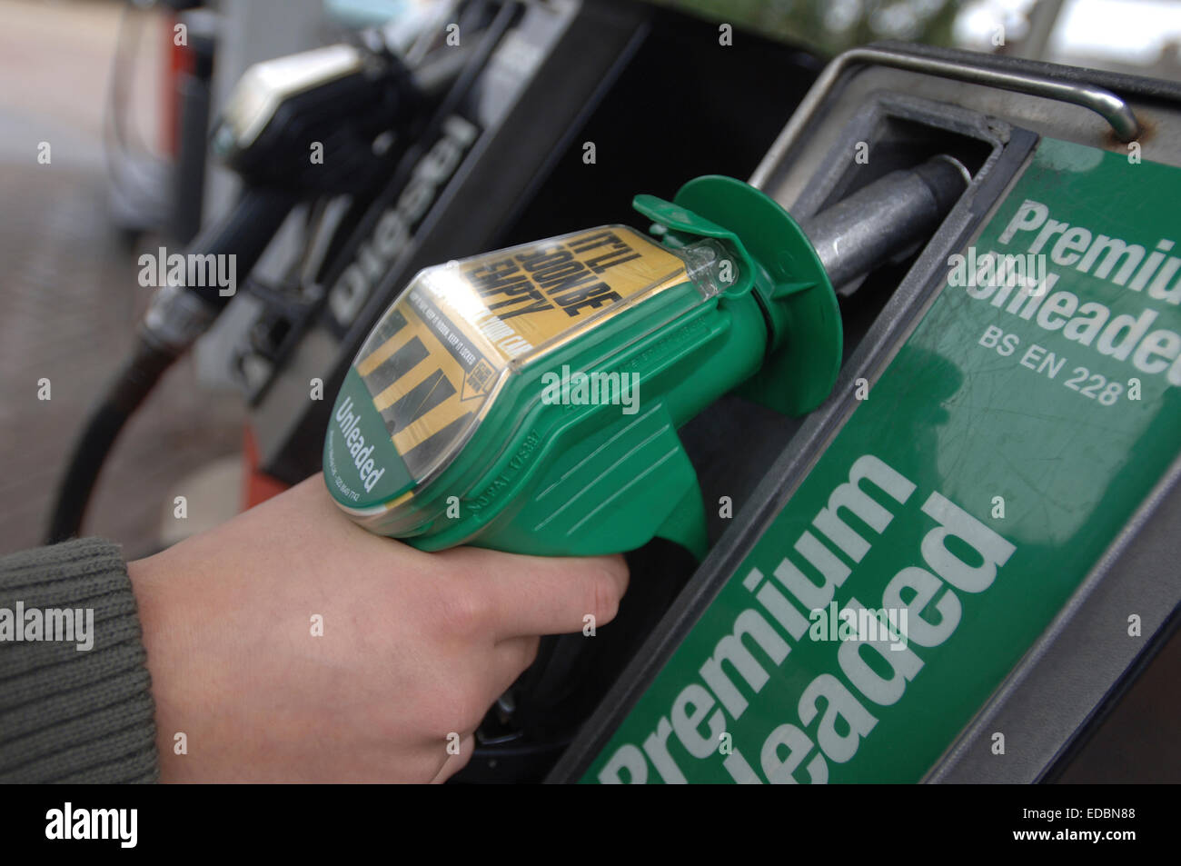 An unleaded fueling pump at a London petrol station Stock Photo - Alamy