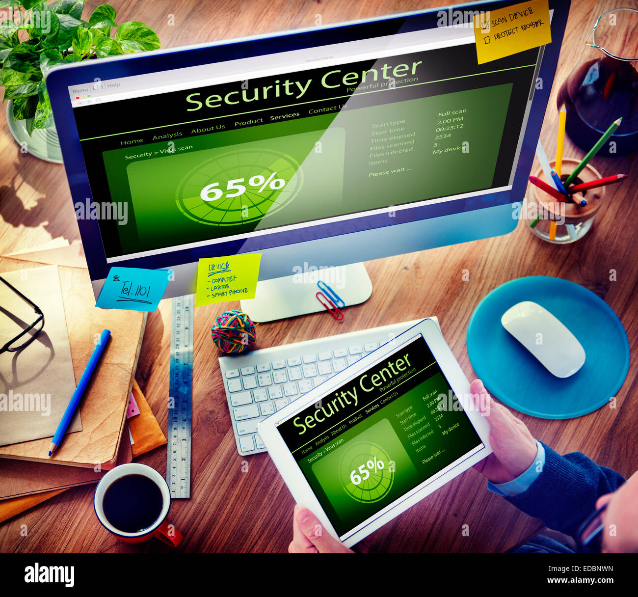 Man Working with Computer Security Center Stock Photo - Alamy