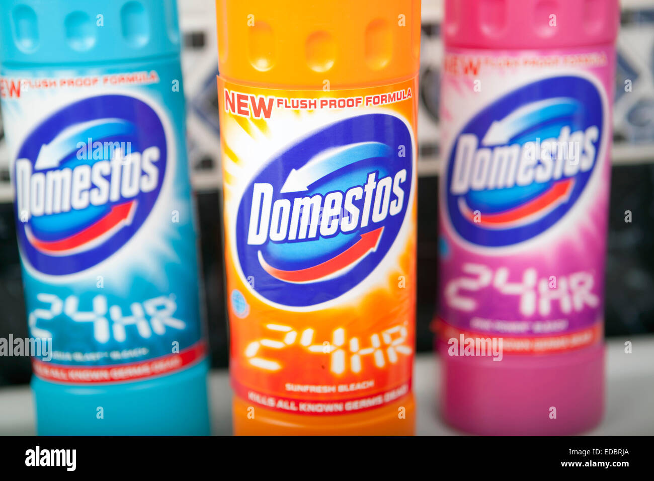 Illustrative image of a Domestos bleach bottle Stock Photo - Alamy