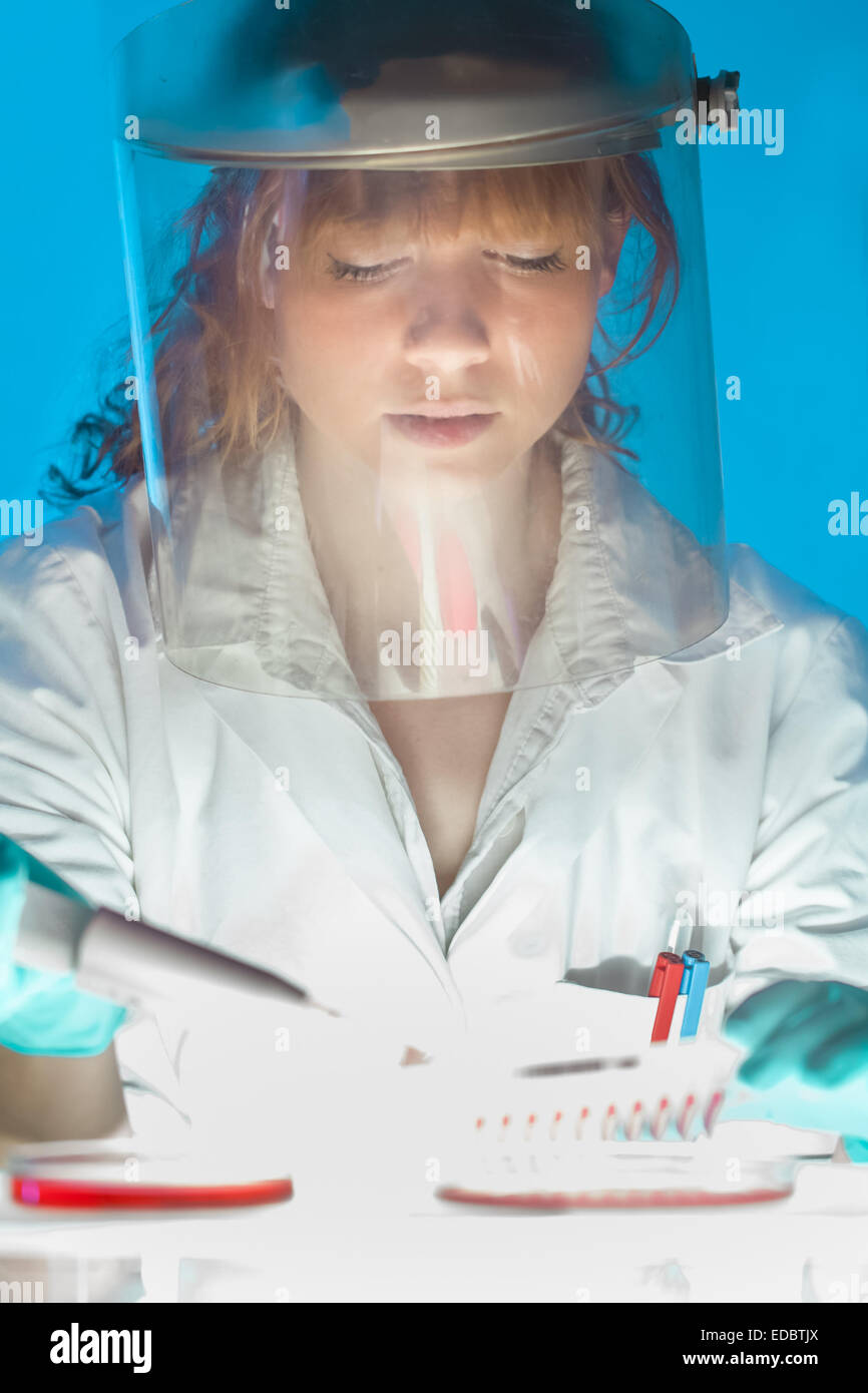 Working in the laboratory with a high degree of protection Stock Photo ...