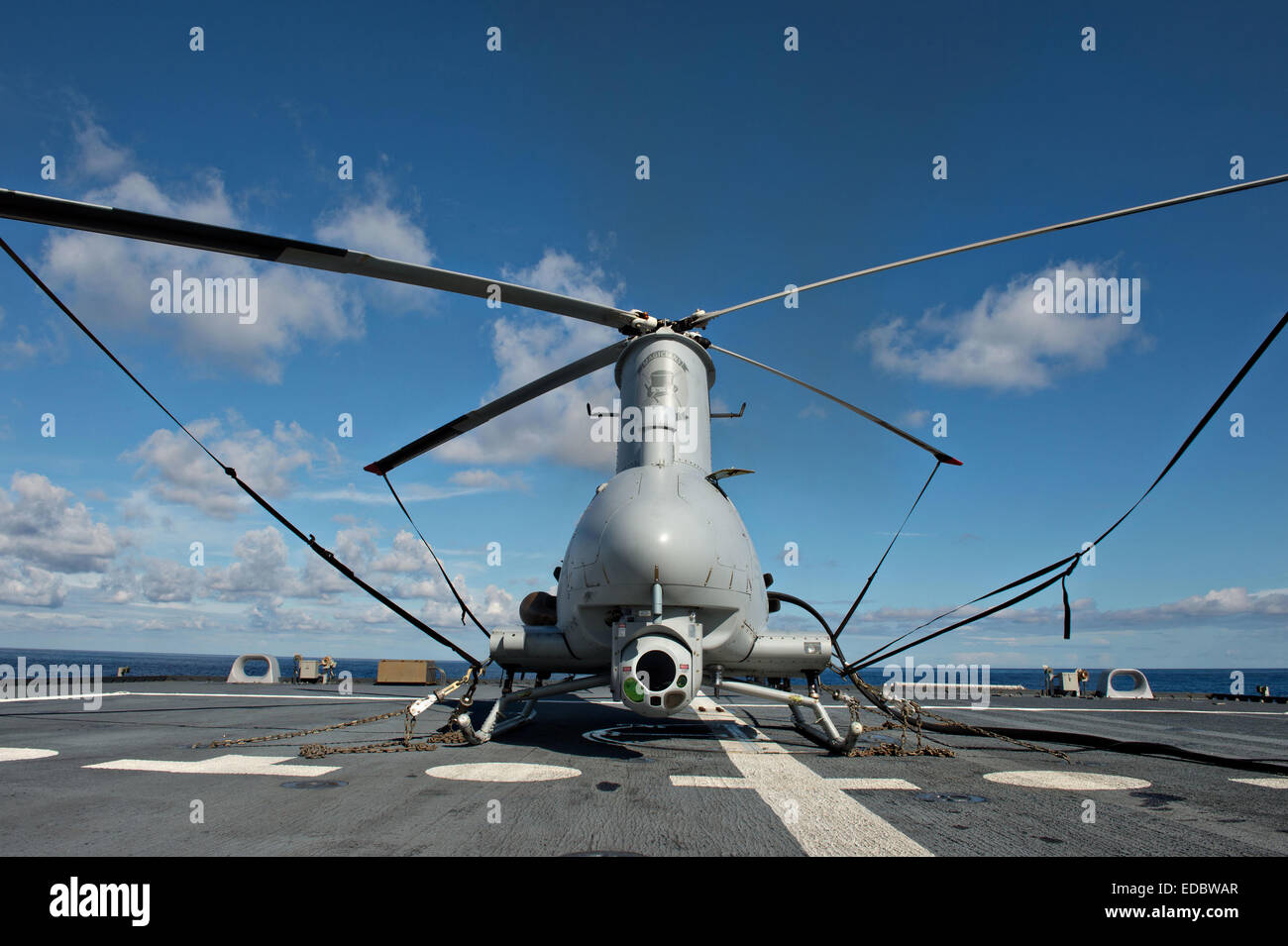 A US Navy MQ-8B Fire Scout unmanned helicopter on the deck of the ...