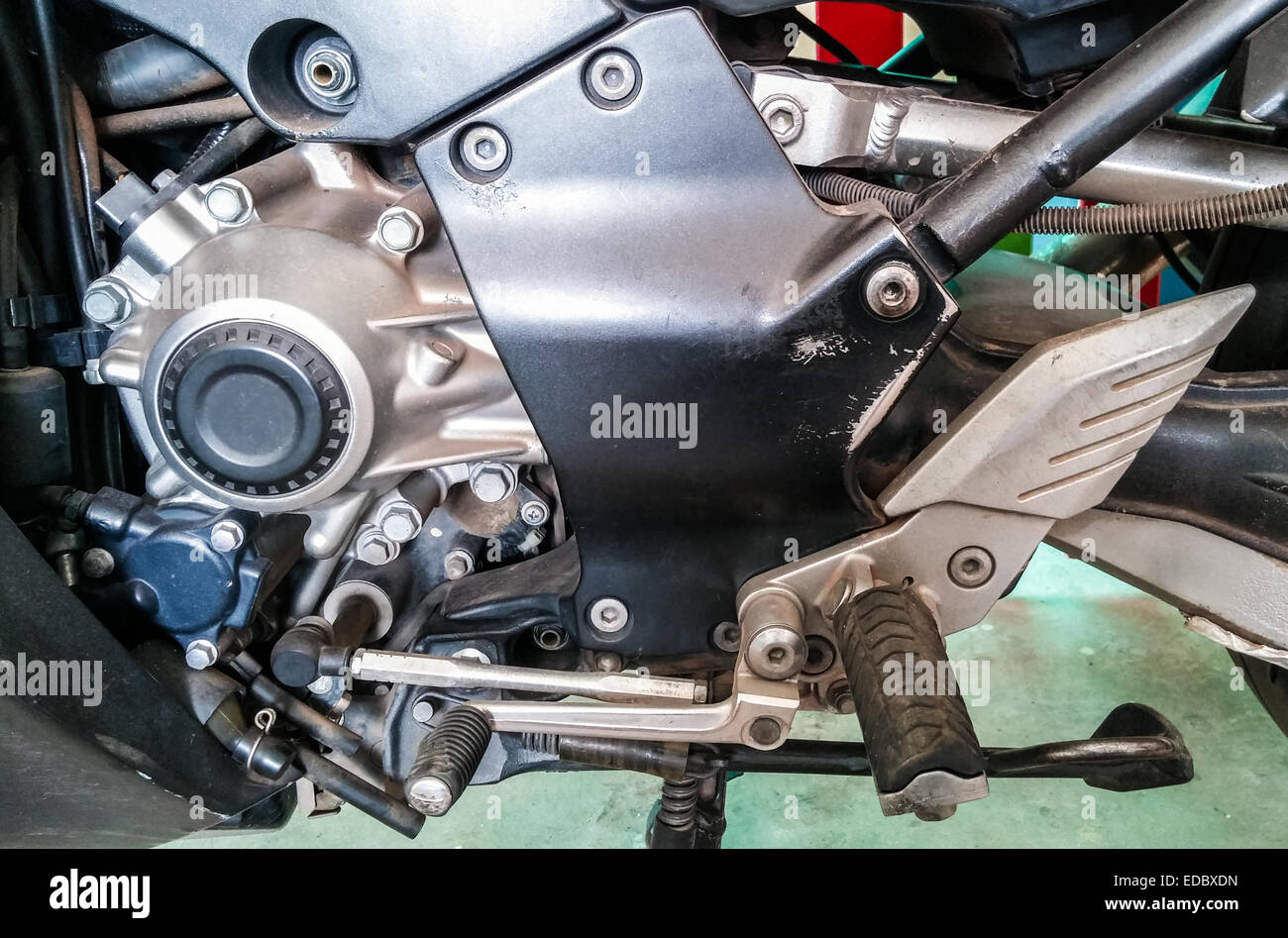 Compact engine of modern motorbike in the shop Stock Photo - Alamy